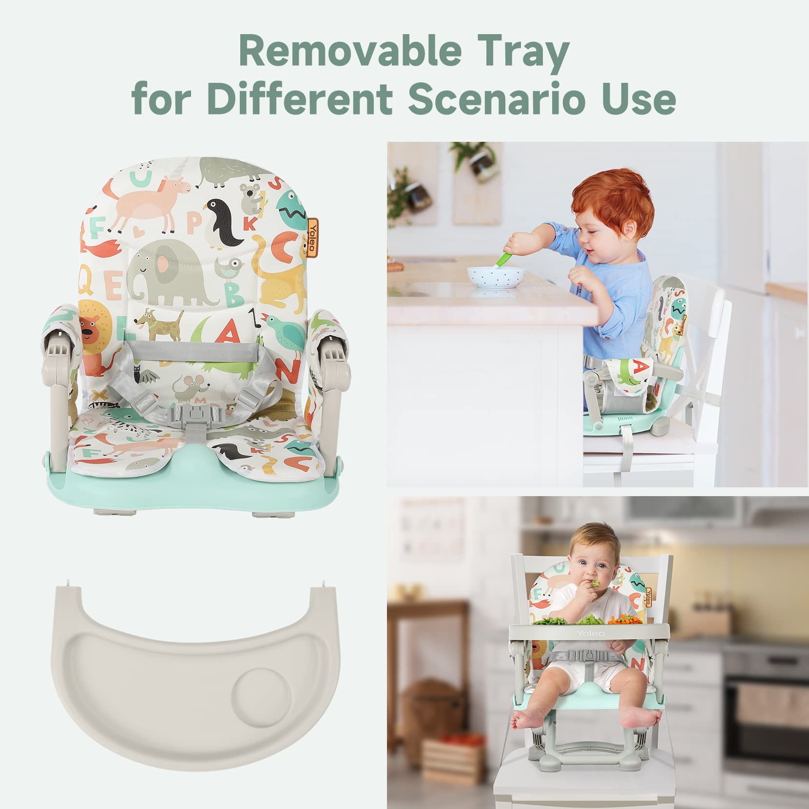 YOLEO Baby High Chair Booster Seat for Dining Table Height Adjustable Toddlers Chair Portable Foldable Highchair with Cushion & Tray Removable(Green)