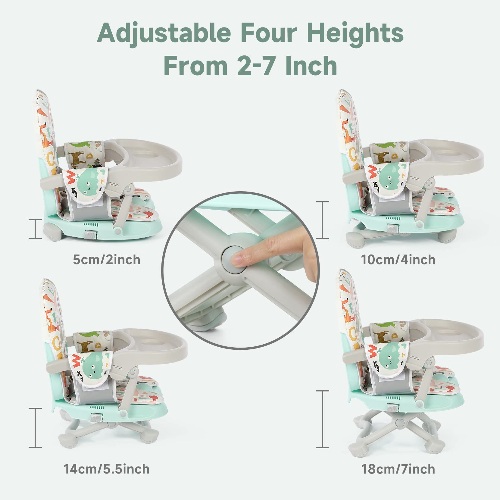YOLEO Baby High Chair Booster Seat for Dining Table Height Adjustable Toddlers Chair Portable Foldable Highchair with Cushion & Tray Removable(Green)
