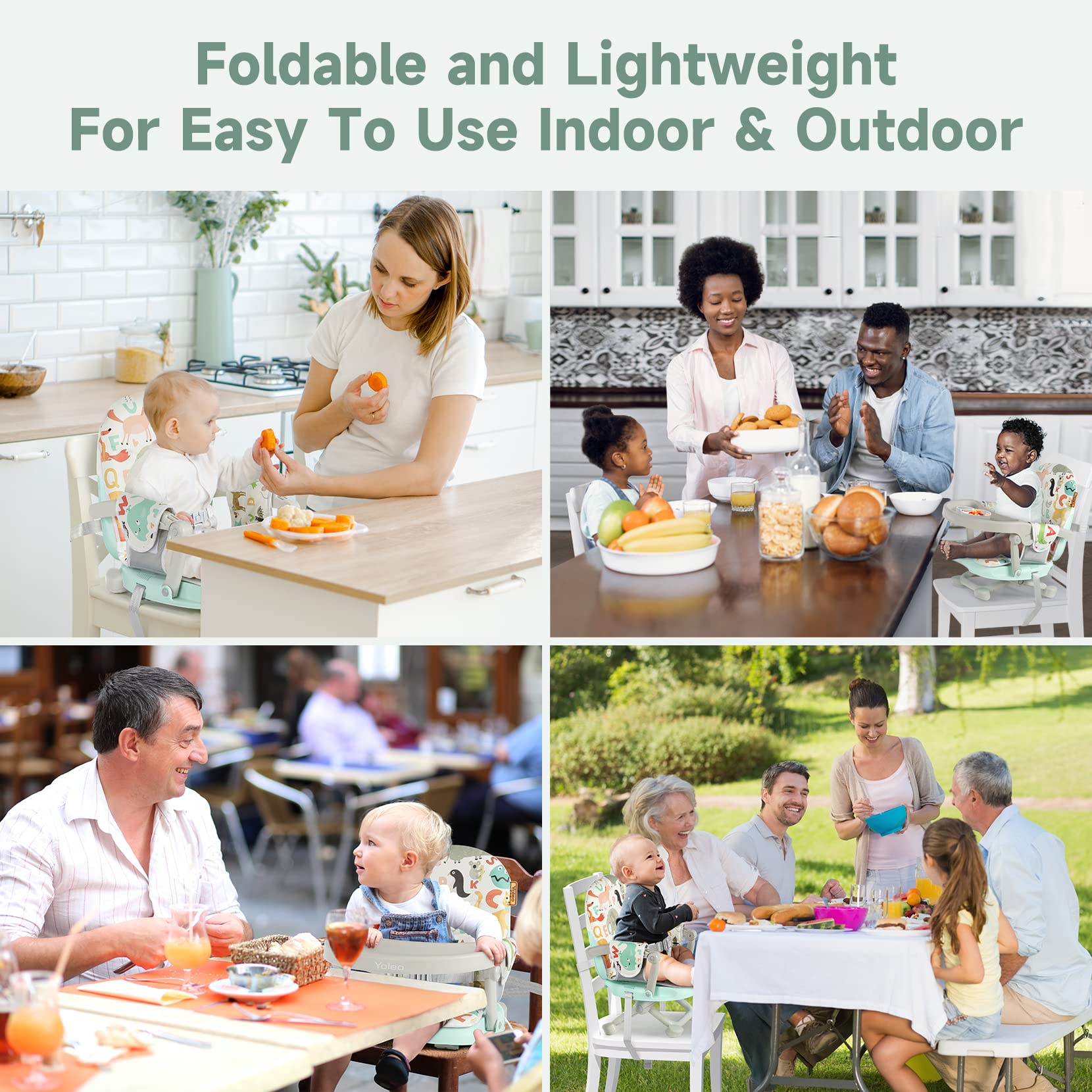 YOLEO Baby High Chair Booster Seat for Dining Table Height Adjustable Toddlers Chair Portable Foldable Highchair with Cushion & Tray Removable(Green)