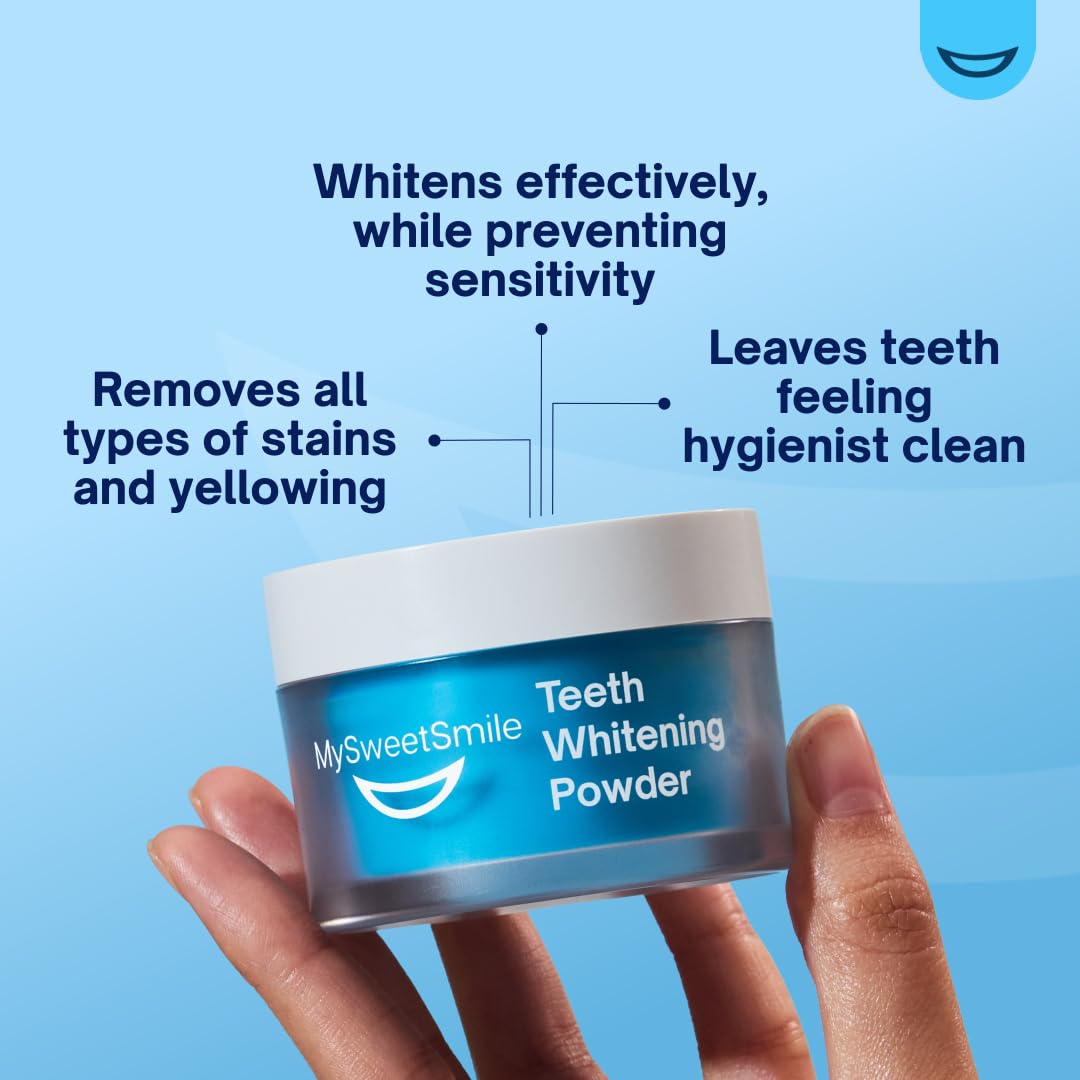 MySweetSmile Teeth Whitening Powder - Dentist-Approved & Enamel-Safe | 6 Month Supply | Tea, Coffee, Wine & Smoking Stain Remover | Non-Sensitive Formula | Peroxide Free | Cool Mint Flavour