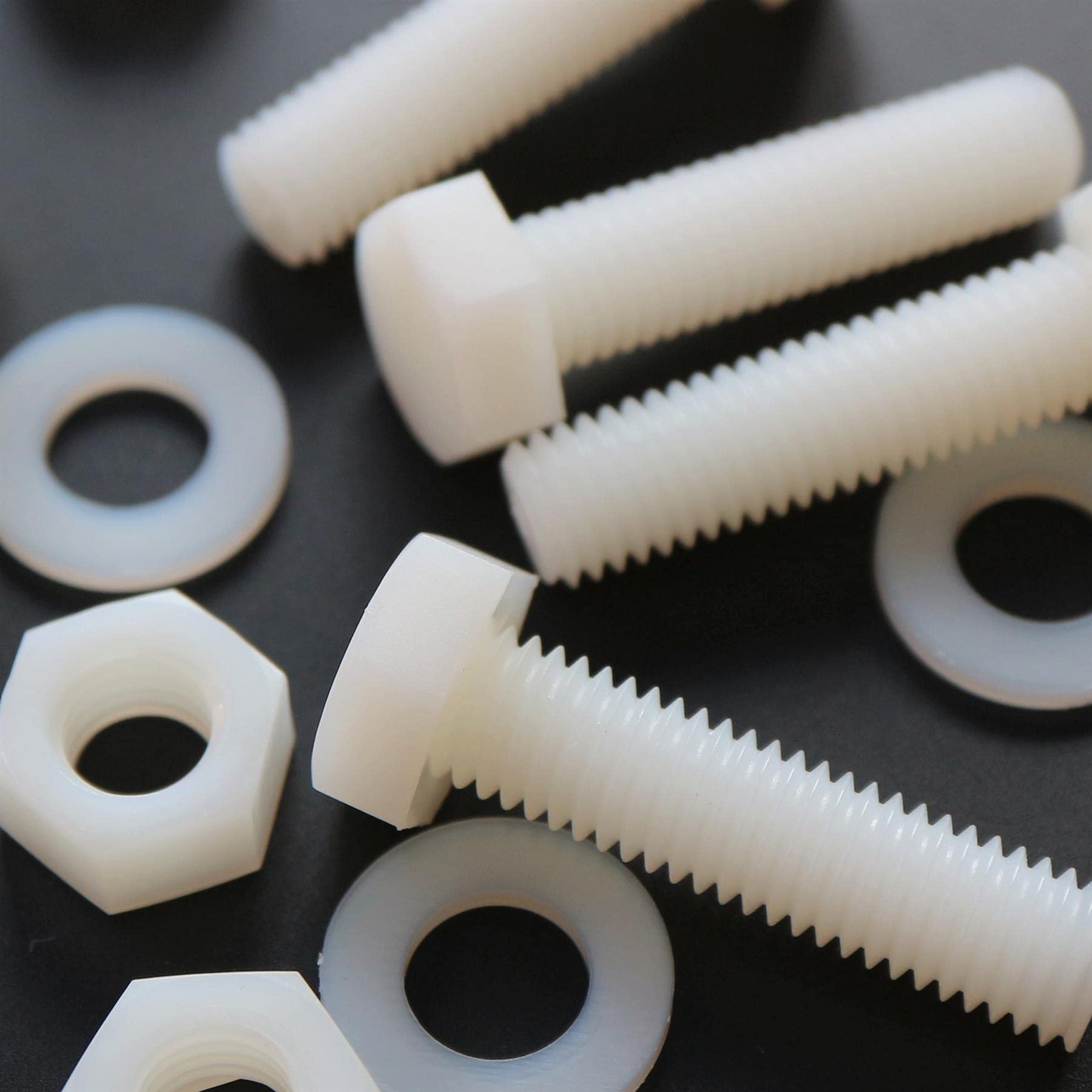 20 x Natural Colour Nylon, Hex Head, M10 x 40mm, Plastic Nuts and Bolts, Washers, Hexagon, Nylon, (25/64 x 1 37/64 in)