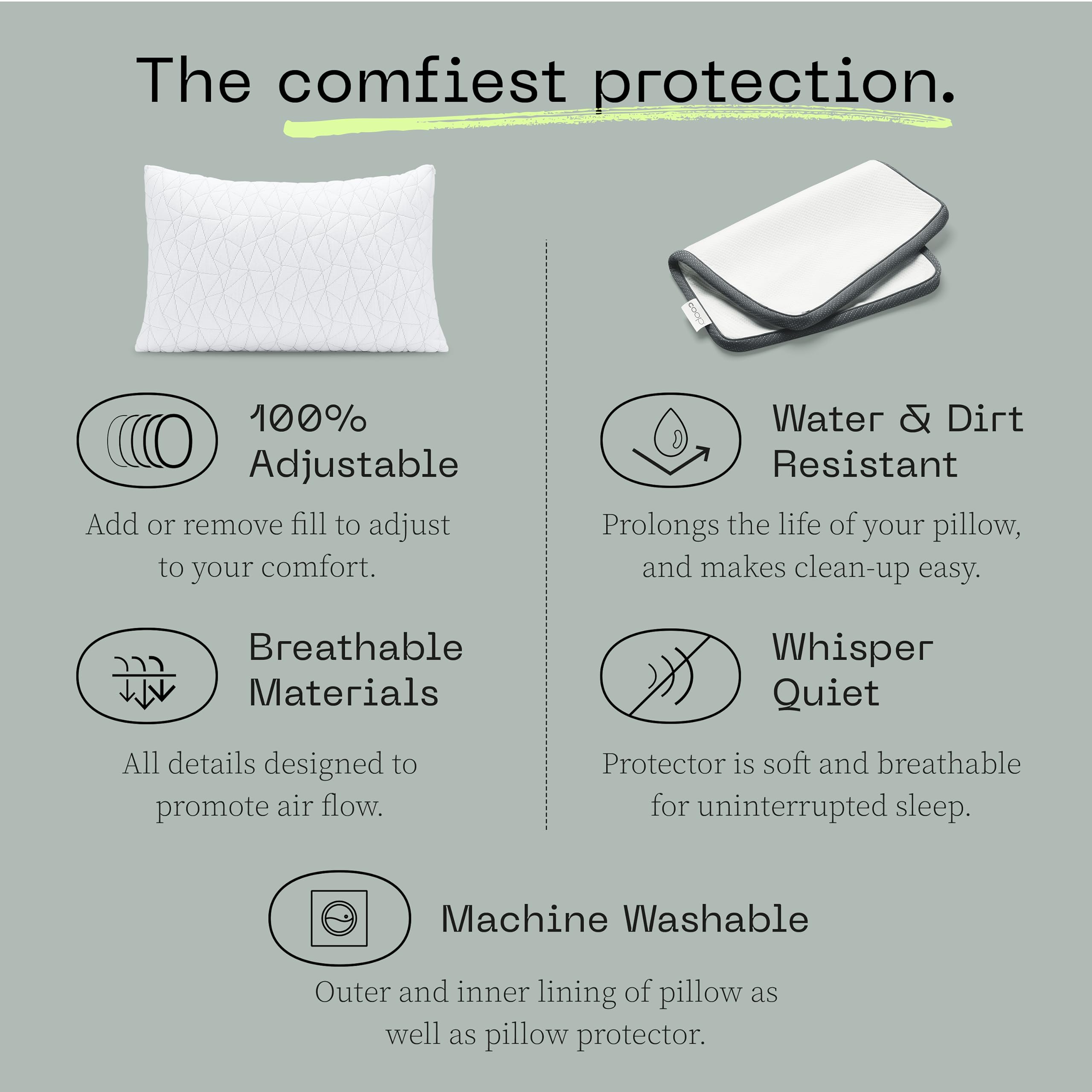 Coop Home Goods Original Adjustable Toddler Pillow and Ultra-Tech Waterproof Protector White Bundle, Breathable Mini Pillow for Kids with Adjustable Support and Premium Memory Foam