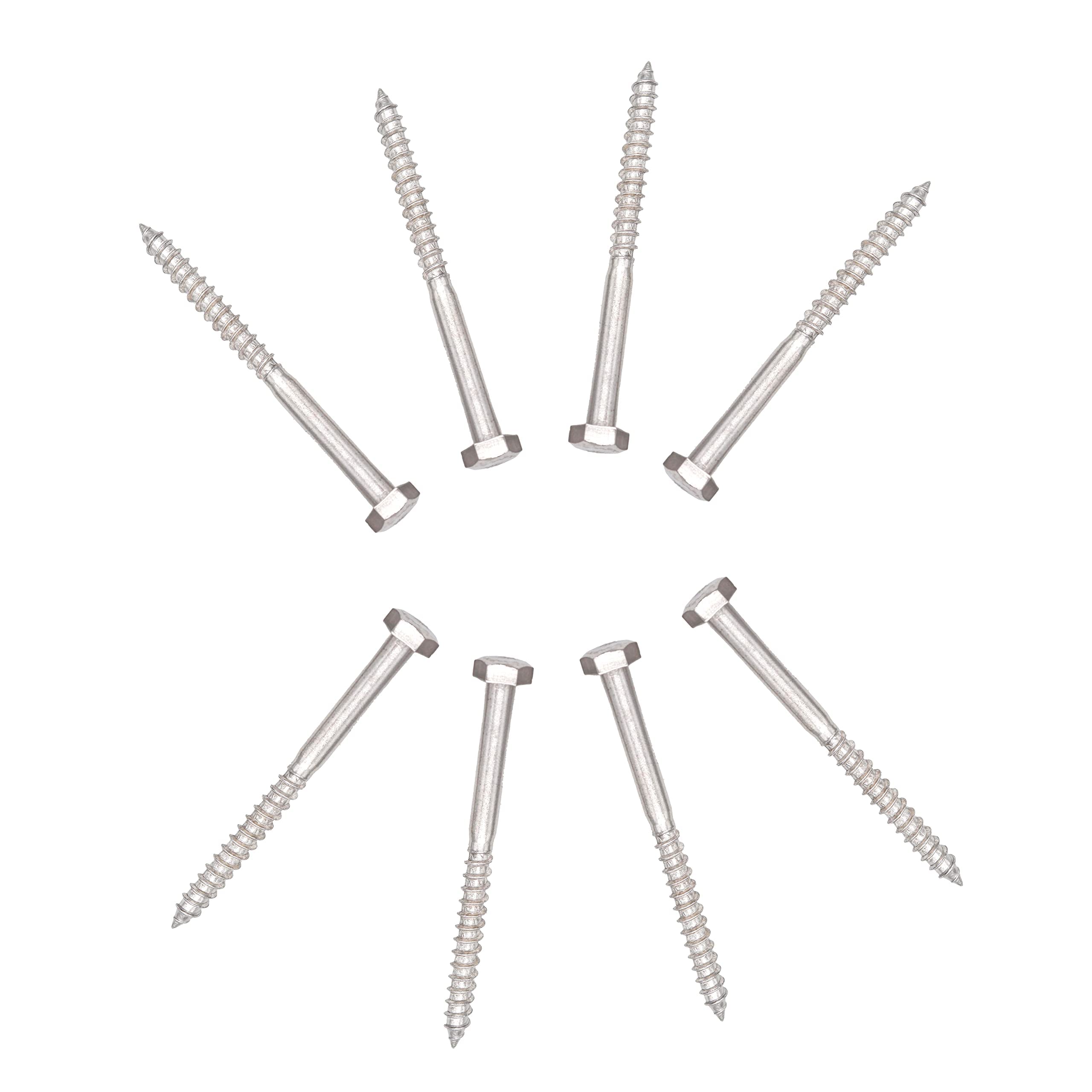 binifiMux 20pcs 1/4" x 4" Stainless Steel Hex Head Lag Screws Bolts Coach Bolts, A2-70/18-8, Plain Finish