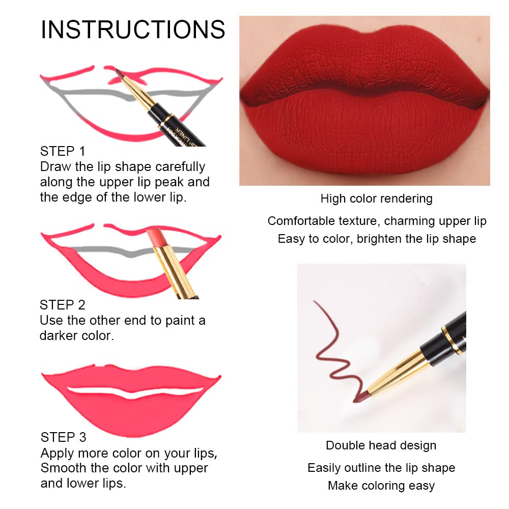 evpct 6Pcs Red Lip Liner and Lipstick Lip Stain Crayon Gift Set for Women DNM Dark Deep Red Nude Long Lasting 24 Hour Matte Color Stay, labiales mate 24 horas originales