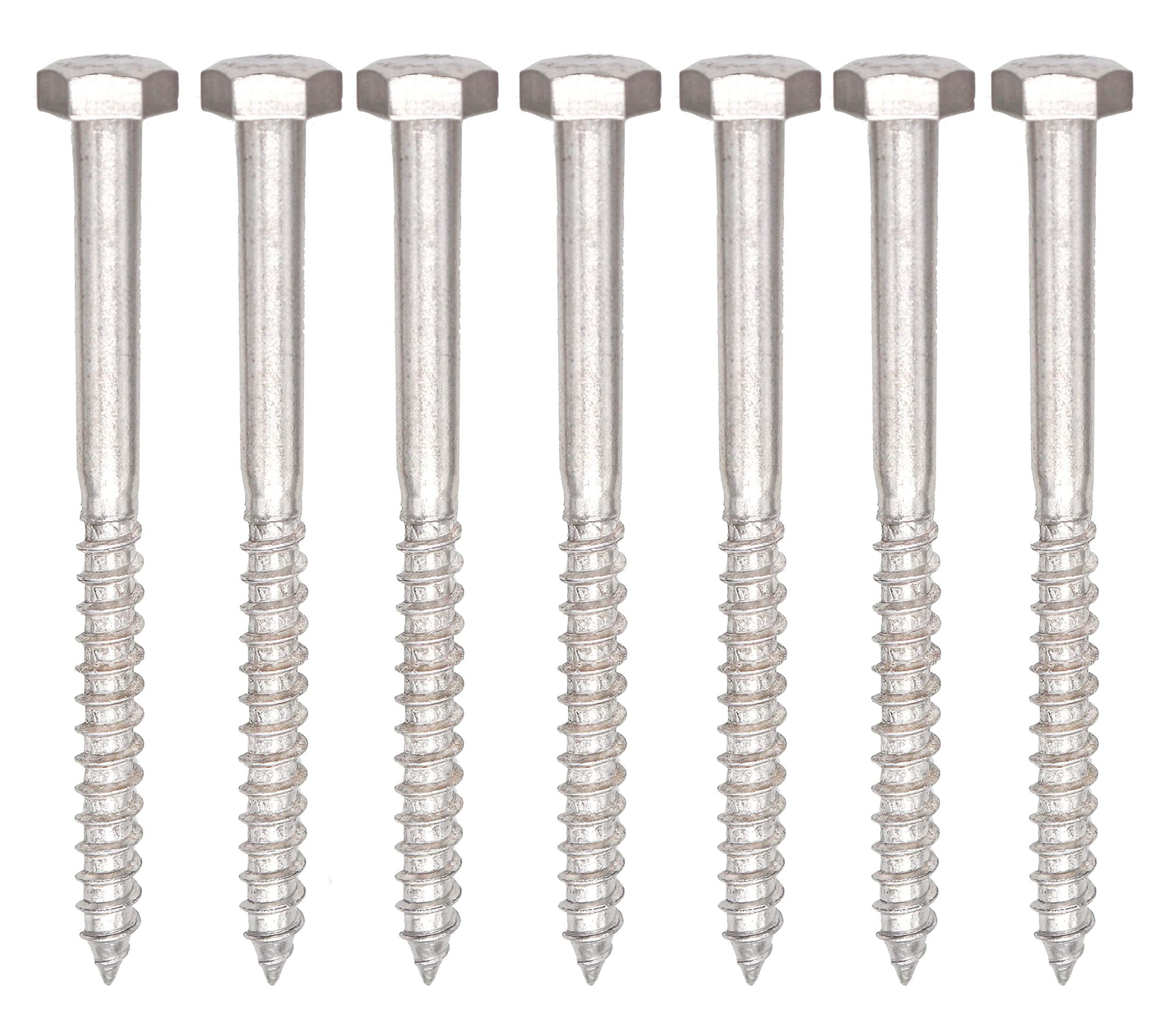 binifiMux 20pcs 1/4" x 4" Stainless Steel Hex Head Lag Screws Bolts Coach Bolts, A2-70/18-8, Plain Finish
