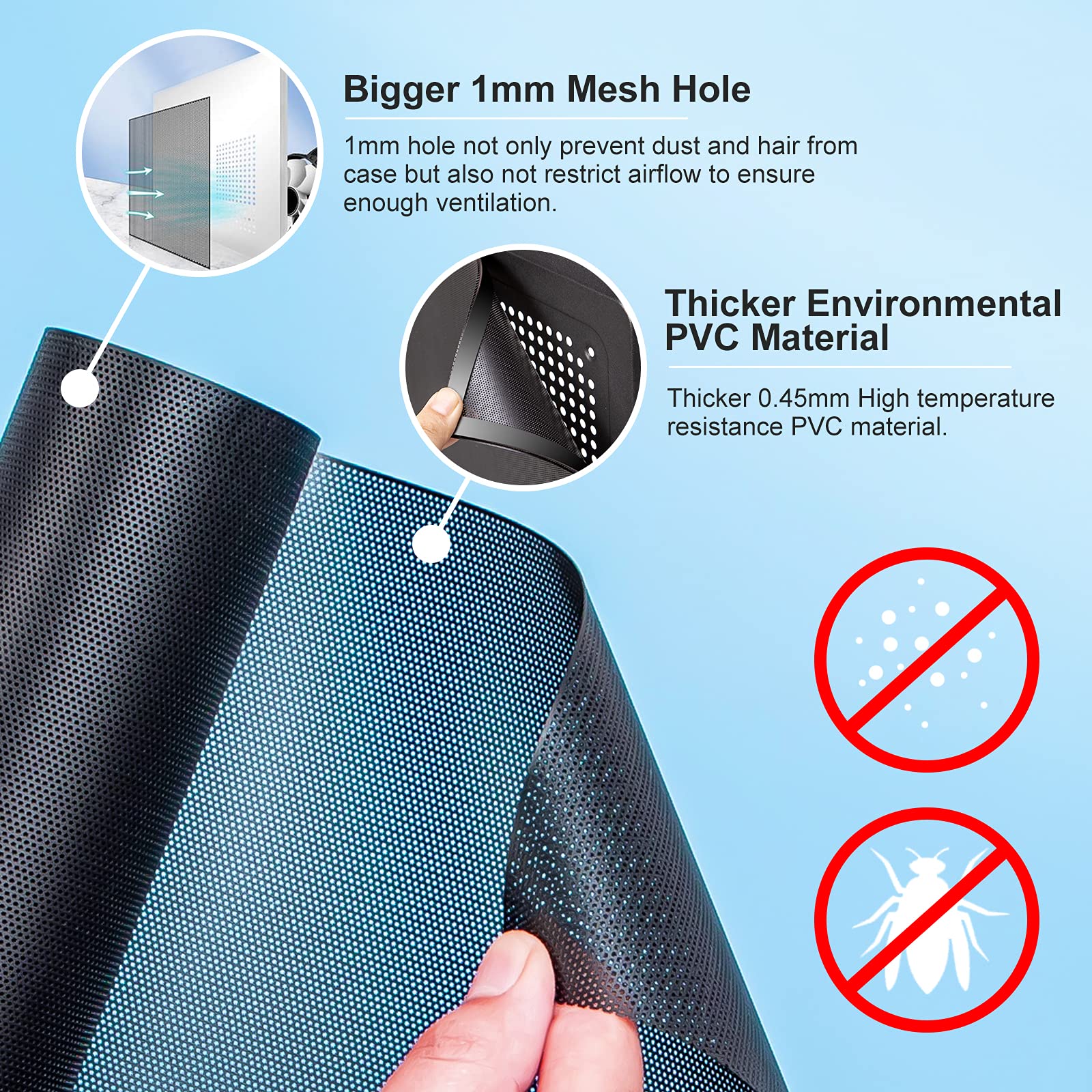 500x500mm 19.68inch DIY Computer PC Case and Fans PVC Dustproof Mesh Filter Cover With Magnetic Strip For Computer Chassis Speakers And More