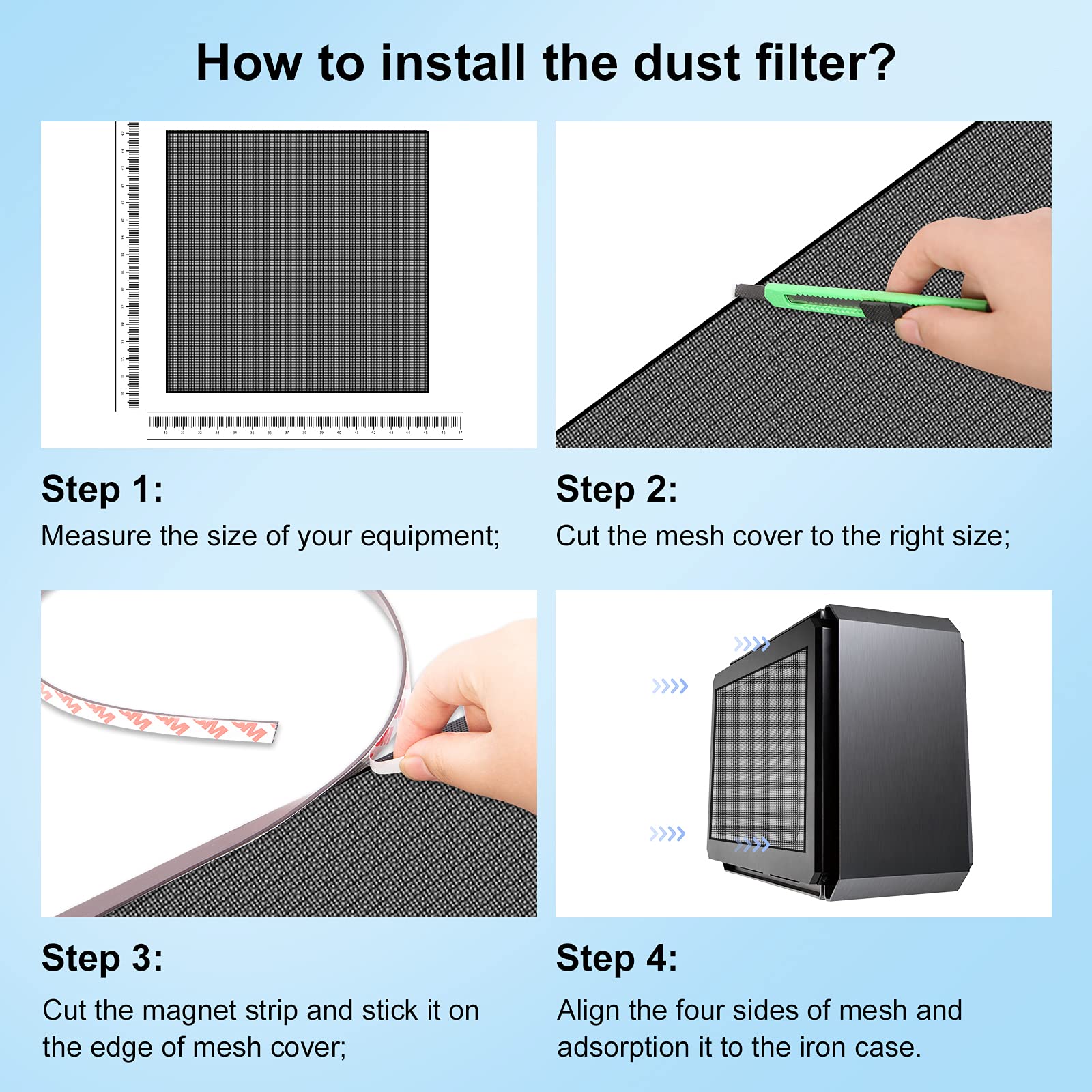 500x500mm 19.68inch DIY Computer PC Case and Fans PVC Dustproof Mesh Filter Cover With Magnetic Strip For Computer Chassis Speakers And More