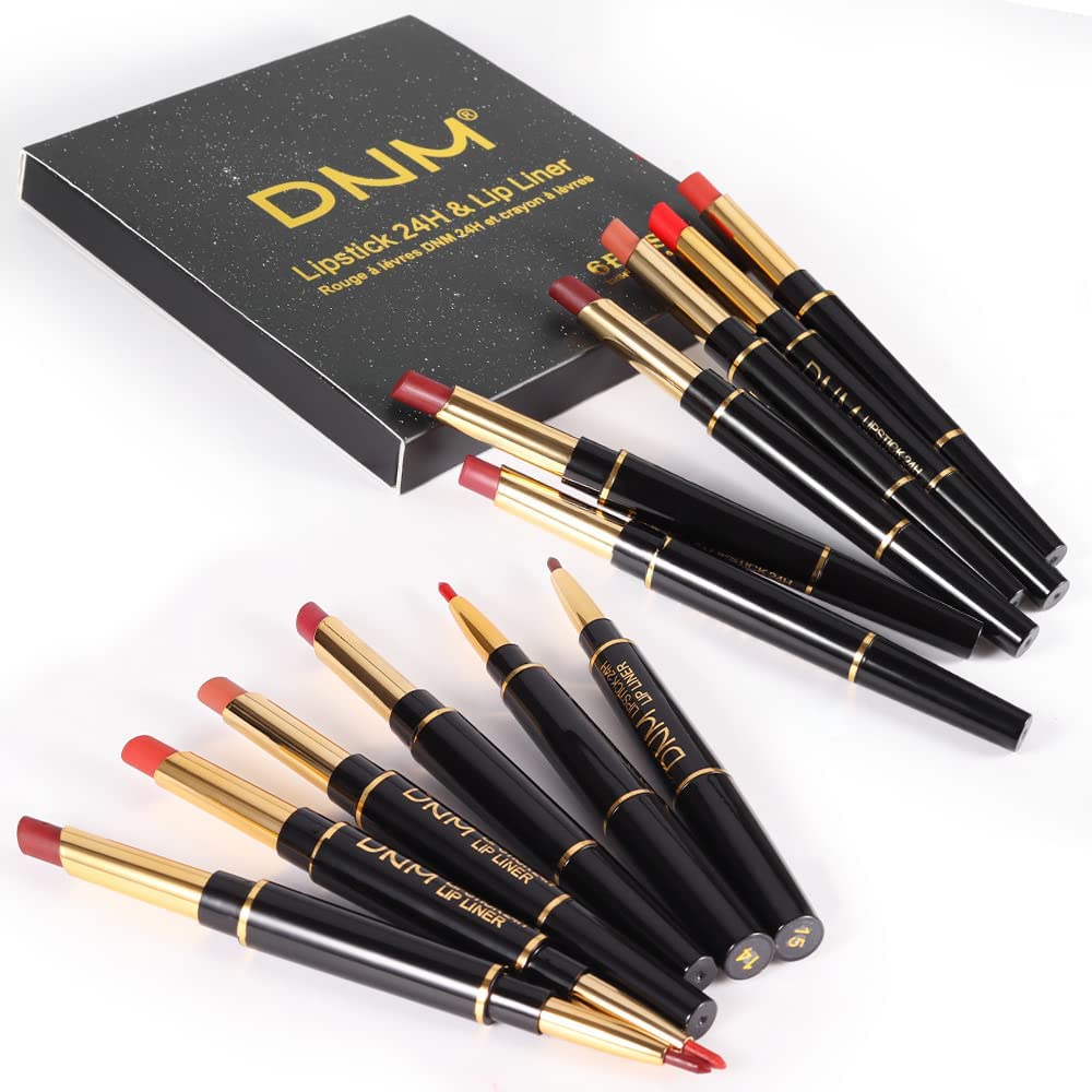 evpct 6Pcs Red Lip Liner and Lipstick Lip Stain Crayon Gift Set for Women DNM Dark Deep Red Nude Long Lasting 24 Hour Matte Color Stay, labiales mate 24 horas originales