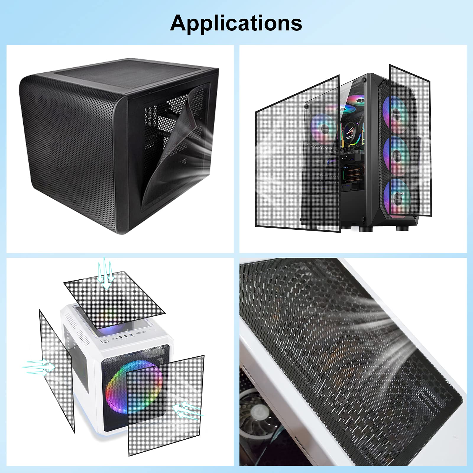 500x500mm 19.68inch DIY Computer PC Case and Fans PVC Dustproof Mesh Filter Cover With Magnetic Strip For Computer Chassis Speakers And More