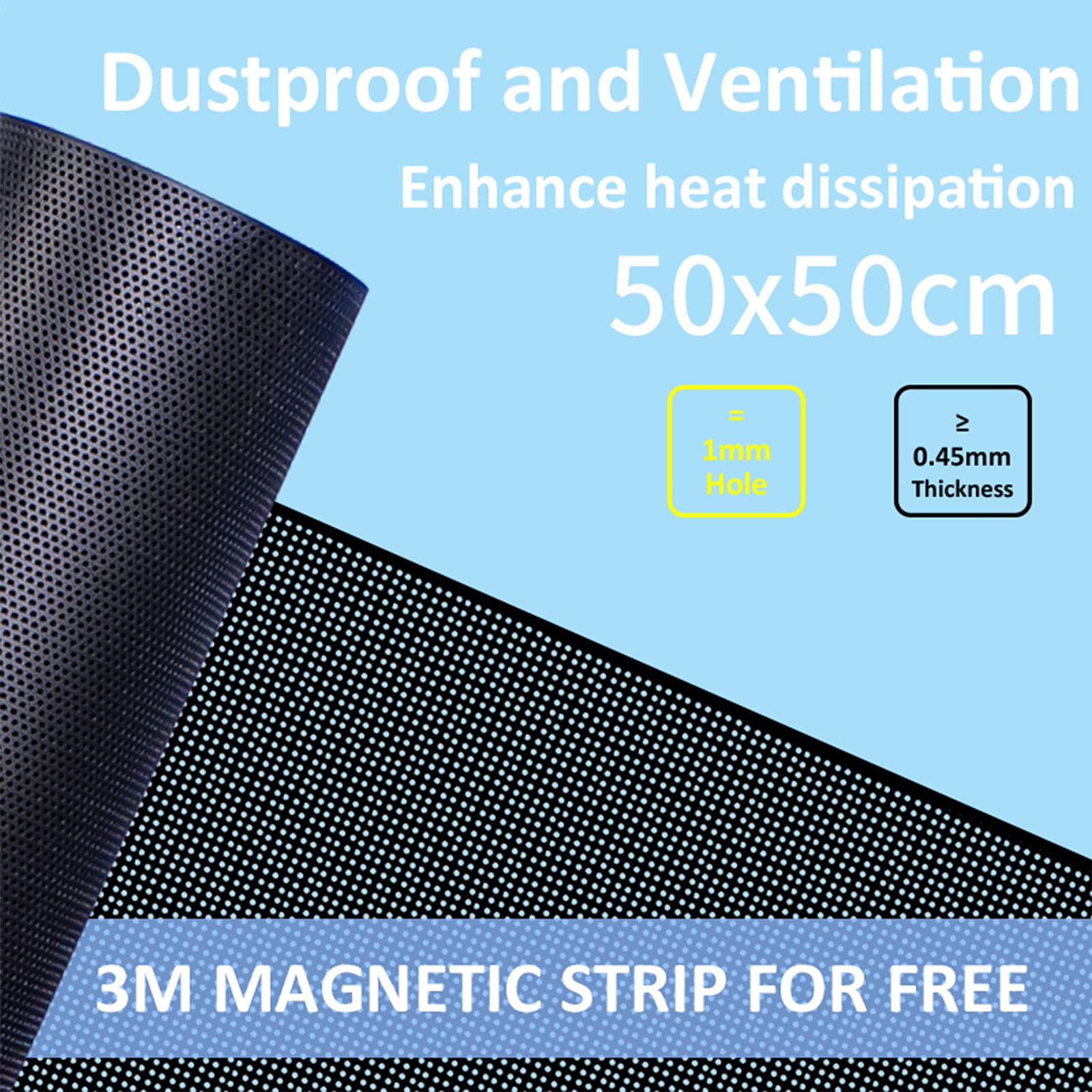 500x500mm 19.68inch DIY Computer PC Case and Fans PVC Dustproof Mesh Filter Cover With Magnetic Strip For Computer Chassis Speakers And More