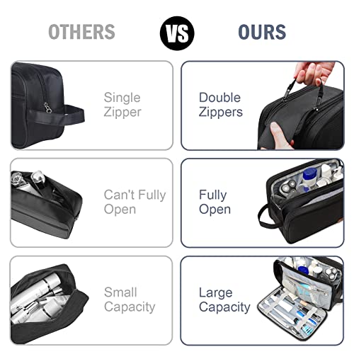 Plus tard Toiletry Bag for Men with Full Open Design, Large Water-resistant Travel Dopp Kit Shaving Bag for Toiletries Cosmetics Accessories, Black