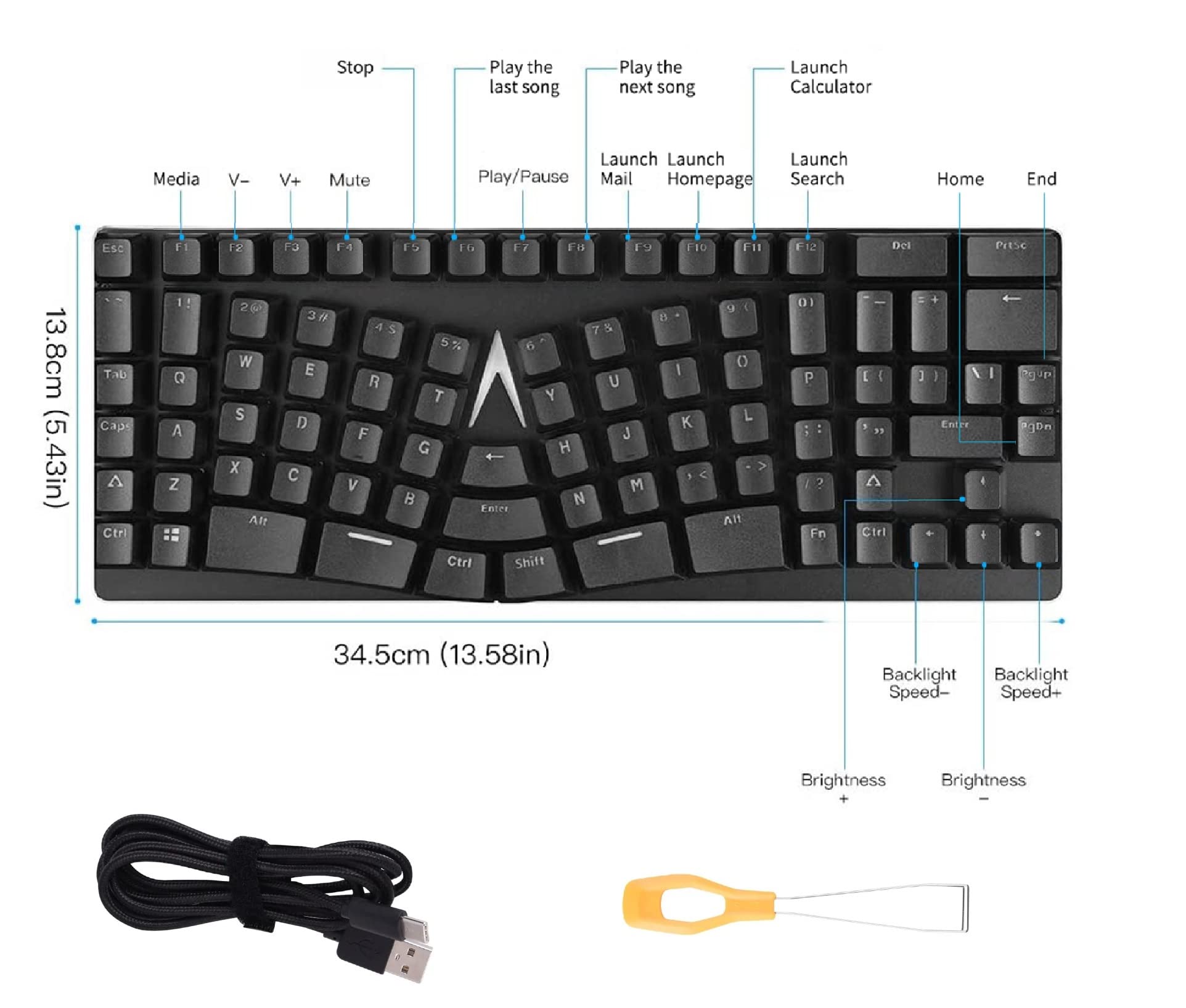 M MAKETHEONE Ergonomic Mechanical Gaming Keyboard, X-Bows Butterfly Layout Mech Keebs, USB-C Wired 80% Ergo KB with 86 Keys White Backlit for Desktop Computer PC (Lite, Gateron Black Switches)