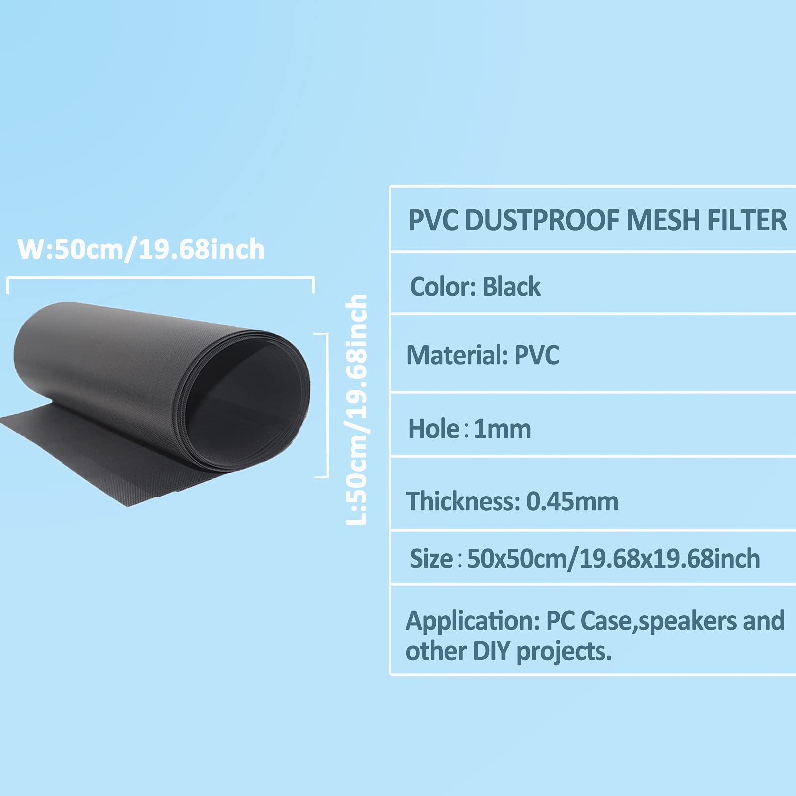 500x500mm 19.68inch DIY Computer PC Case and Fans PVC Dustproof Mesh Filter Cover With Magnetic Strip For Computer Chassis Speakers And More
