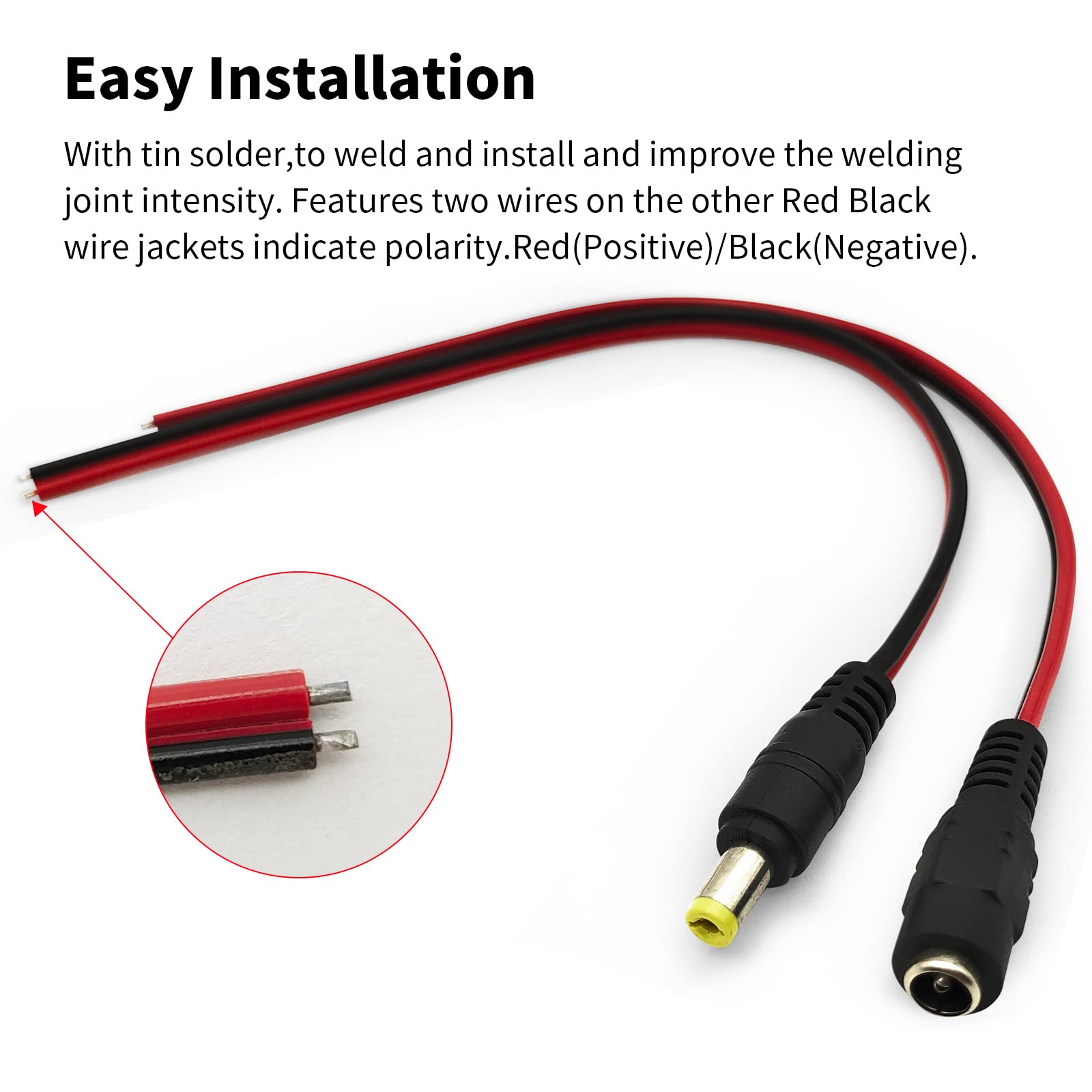 18AWG DC Power Cable, 6 Pairs DC Power Pigtail Cable Wire, 12V 5A Male & Female Connectors, Suitable for CCTV Security Cameras and Lighting Power Adapters(5.5mm x 2.1mm, 6 Pairs)