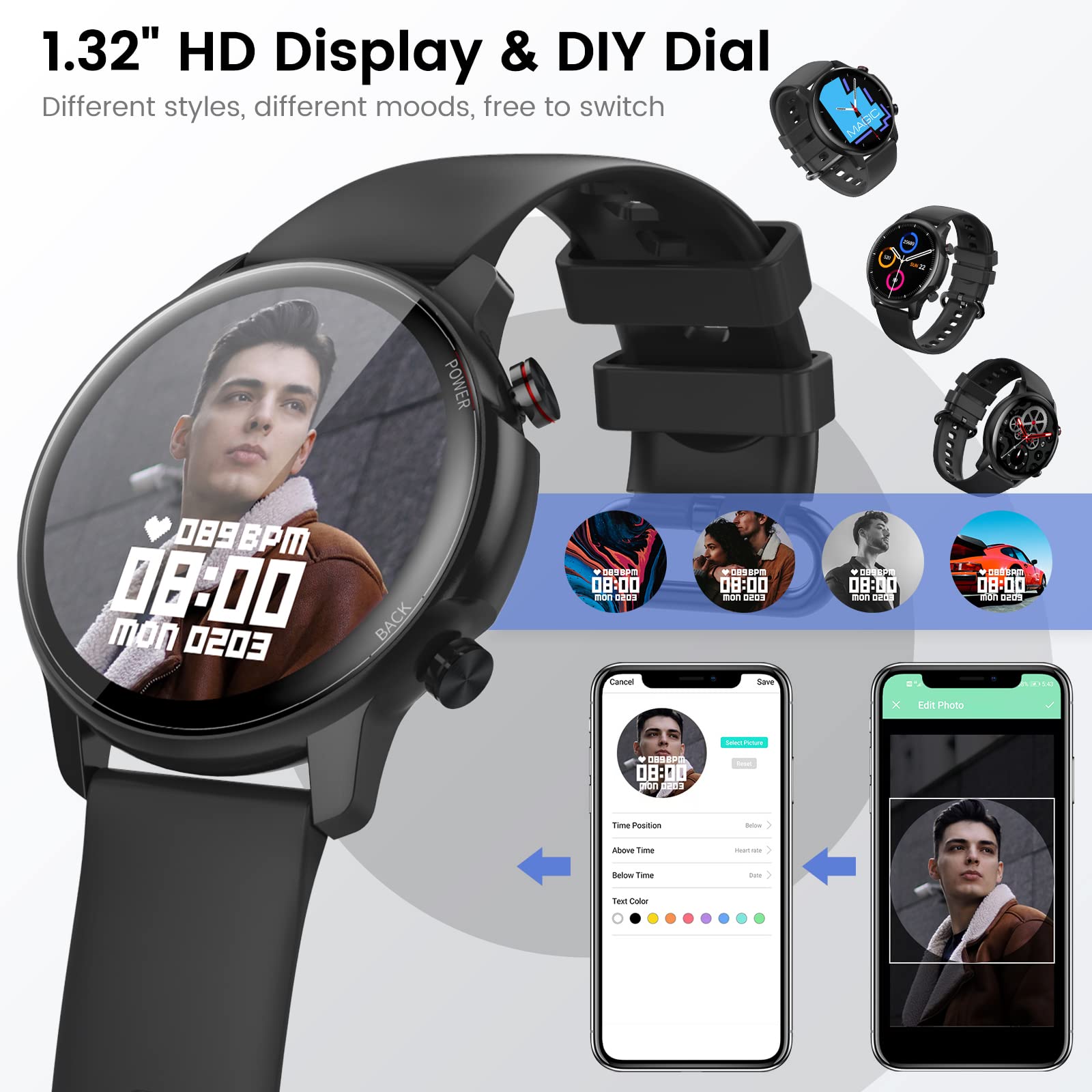 KOSPET Smart Watches for Men Compatible with Android and iPhone Activity Trackers Smartwatches with Full Touch Color Screen Blood Pressure Monitor Magic 4 with 20 Sports Modes 5ATM Waterproof-Black