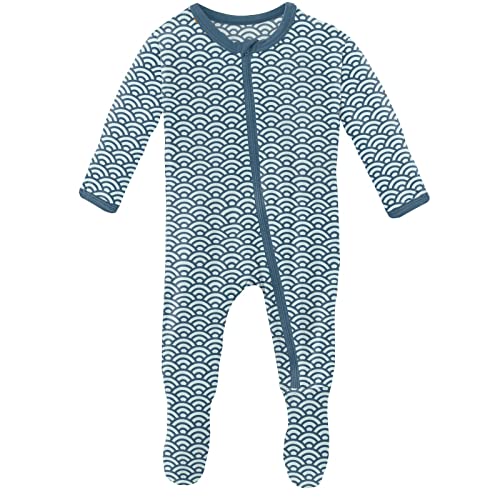 KicKee Print Footie with Zipper, Fitted Long Sleeve Pajamas, Ultra Soft Everyday One-Piece Loungewear, Nautical (Fresh Air Waves - 3-6 Months)