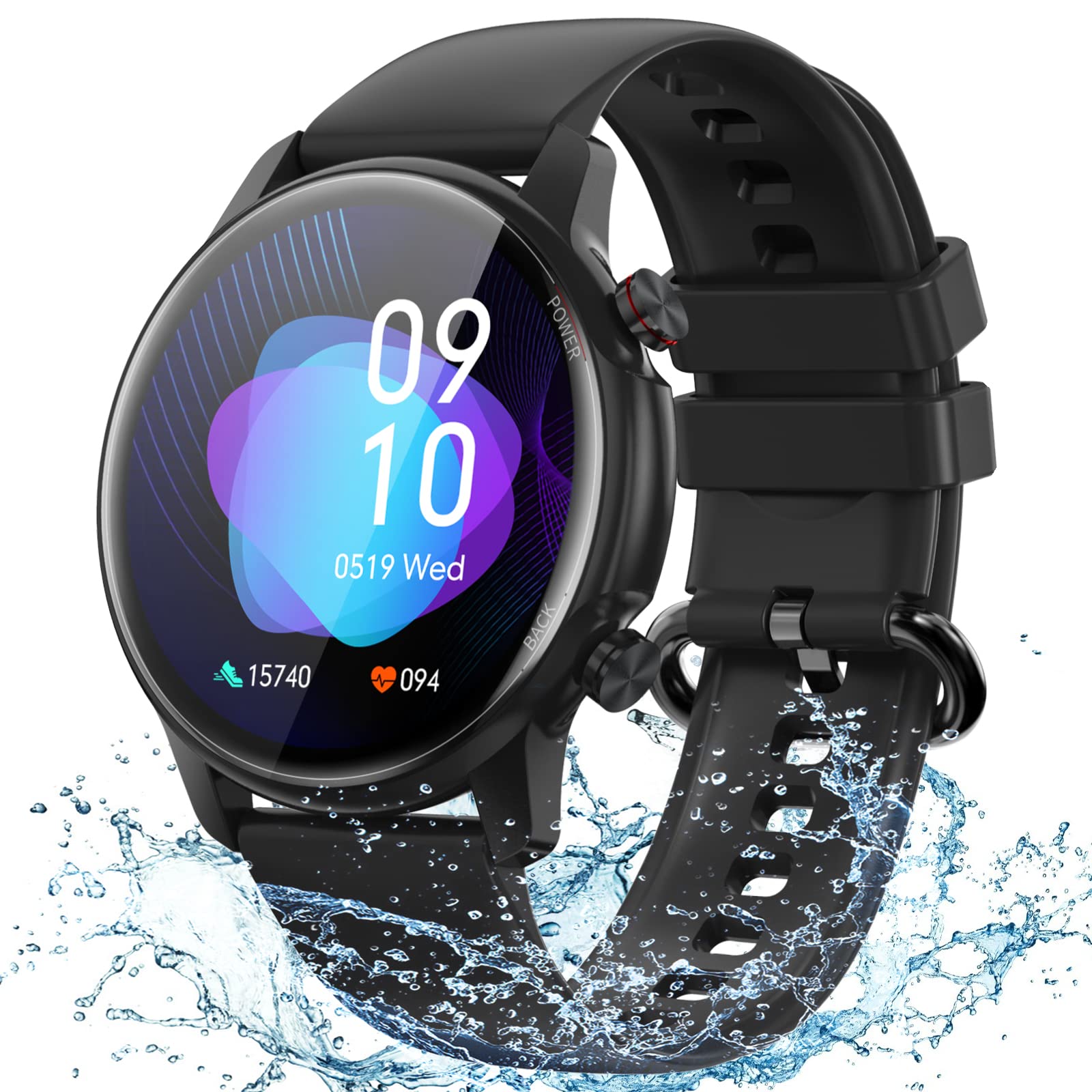 KOSPET Smart Watches for Men Compatible with Android and iPhone Activity Trackers Smartwatches with Full Touch Color Screen Blood Pressure Monitor Magic 4 with 20 Sports Modes 5ATM Waterproof-Black