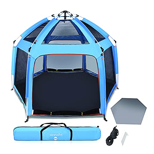 Serenelife ON-THE GO baby and Toddler pack and play - playpen - play yard compact, portable, lightweight, foldable- indoor and outdoor, w/ canopy, 5 panel Mattress, Travel bag (Blue): Baby
