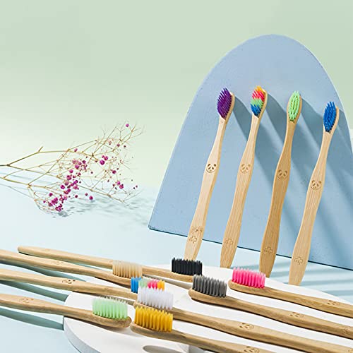 Y-Kelin 12 Pcs Soft Bristles Bamboo Toothbrush, Eco Friendly Color Bristle Wood Tooth Brushes