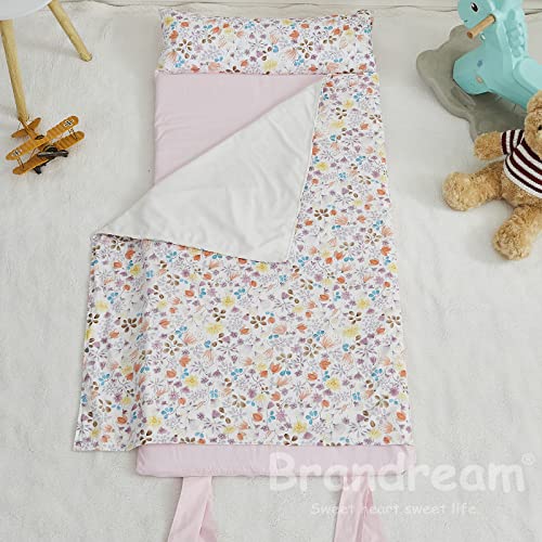 Brandream Toddler Nap Mat Set Girls Farmhouse Sleeping Bag with Pillow American Country Baby Kids Nap Mat Set with Soft Blanket Pink Flower Print,100% Cotton