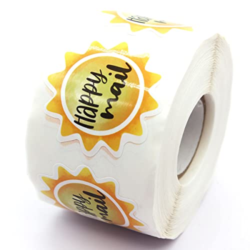 Happy Mail Sun Stickers,Thank You Stickers,Handmade Stickers,Small Shop Stickers,Envelopes Stickers for Small Business, Online Retailers,Handmade Goods,500 Labels Per Roll