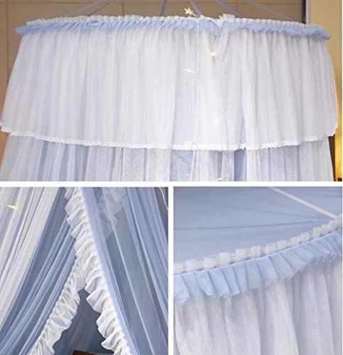 Mengersi Bed Canopy for Girls with Stars String Lights,Decor Bed Drapes-Double Layer Mesh Dreamy Bed Netting Use to Cover The Baby Crib, Kid Bed Single to King Size -Extra Large (Gray Blue and White)