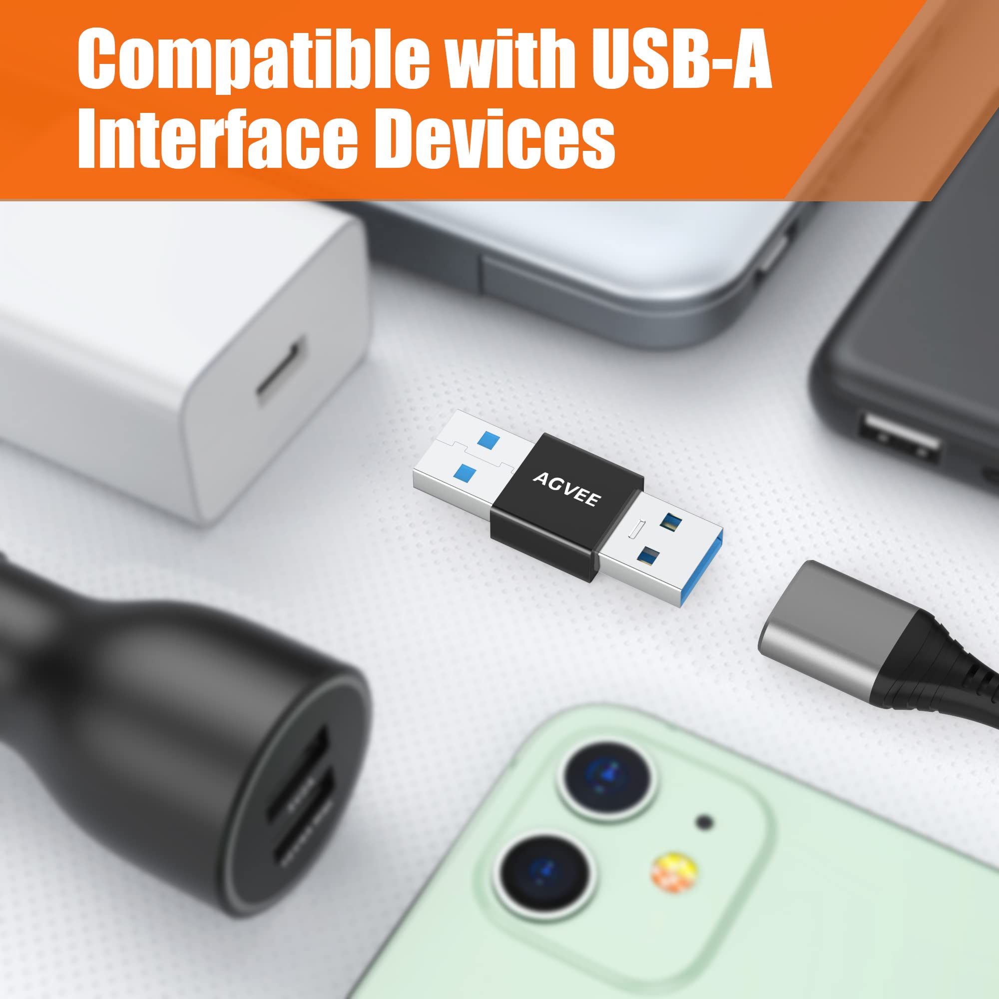 AGVEE 4 Pack USB-A 3.0 Male to USB-A Male Bidirectional Adapter, USB 3.2 Gen 1 Coupler Extender Extension Converter Connector, Black