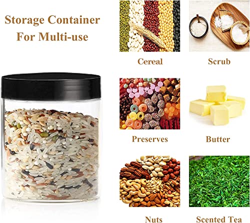 Plastic Jars with Lids Empty Slime Cosmetics Containers Clear Gift Food Jars Round PET Cream Jars with Black Lids Pen Labels for Kitchen Storage Spices Dry Food Body Butter Slime Making (8OZ 32PCS)