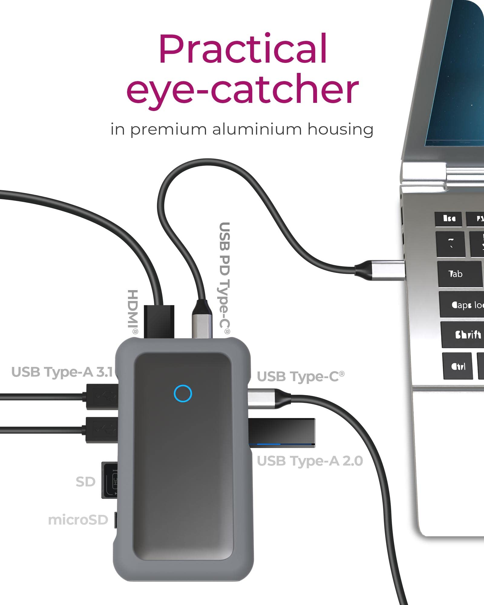 ICY Box 8-in-1 Hub mit integriertem M-Key Einschub, IB-DK2108M-C - Anthrazit