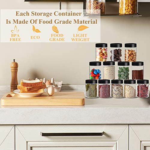 Plastic Jars with Lids Empty Slime Cosmetics Containers Clear Gift Food Jars Round PET Cream Jars with Black Lids Pen Labels for Kitchen Storage Spices Dry Food Body Butter Slime Making (8OZ 32PCS)