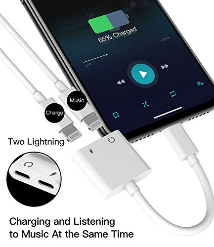 Headphone Adapter Lightning to Audio Jack and Charger Extender Earphone Charging Splitter Compatible with iPhone 11 12Mini pro max xs xr x se2 7 8plus for ipad air Cable Converter Apple MFI Certified