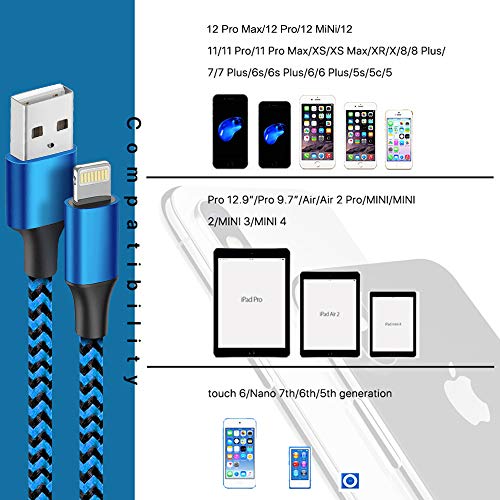 Charger iPhone Cable Cord [Apple MFi Certified] 4 Pack 3/3/6/6 FT USB Lightning Cable Nylon Braided Fast iPhone Charging Cord Data Sync USB Wire For iPhone 14/13/12/11Pro/11/XR/X/8/7/6/5,ipad, AirPods