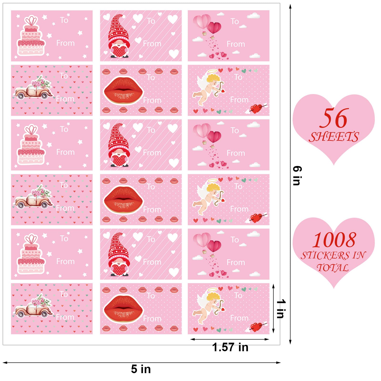 1008 Pieces Happy Valentine's Day Stickers Labels to and from Envelope Seal Stickers 12 Designs Personalized for Valentine Decorations Party Weddings Engagements