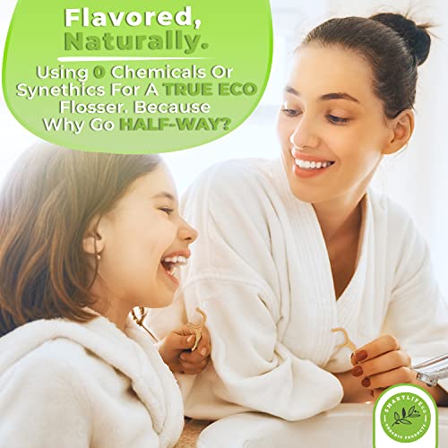 Biodegradable Dental Floss Picks - Natural Plastic Free Handle | Thin Thread Tooth Flossers for Adults & Kids | Toothpick Stick Soft on Gum & Teeth | Eco Friendly Zero Waste Vegan Organic (200, Mint)