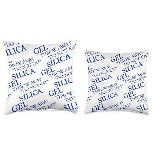 Silly Snacky Snacks DO NOT EAT SILICA GEL Desiccant Silica Gel DO NOT EAT Away Blue White Throw Pillow, 18x18, Multicolor
