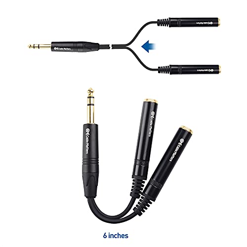 Cable Matters 2-Pack TRS Male to 2X TRS Female 1/4 Splitter Cable (1/4 Inch Headphone Splitter Cable) in Black - 0.2m / 6 Inches
