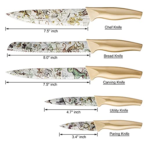 Karcu Knife Set, 5-piece Kitchen Knife Set Nonstick Coated with 5 Knife Sheath Covers