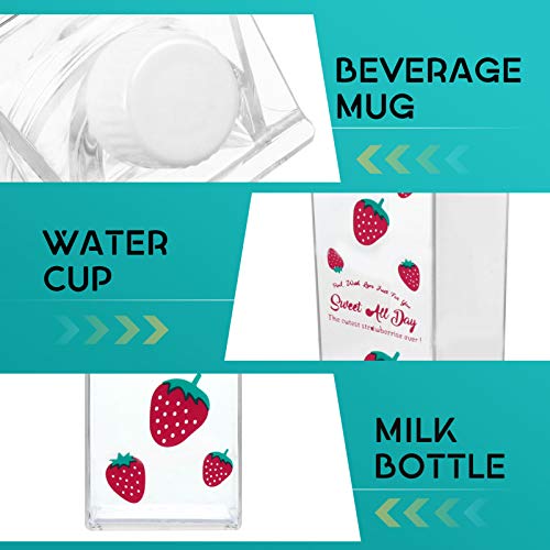 Cabilock 500ml Strawberry Printed Milk Box Milk Carton Water Bottle Plastic Milk Box Juice Bottle Empty Milk Container Water Bottle