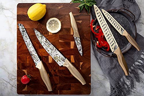 Karcu Knife Set, 5-piece Kitchen Knife Set Nonstick Coated with 5 Knife Sheath Covers