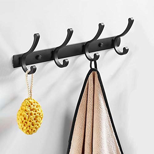 Spotact Wall Mounted Coat Rack, 4 Dual Hooks for Hanging Coats Black Towel Hanger 13.8βx1.3β Anti-Rust Clothes Hook for Entryway, Bathroom, Room, Kitchen (4 Hooks(2 Packs))