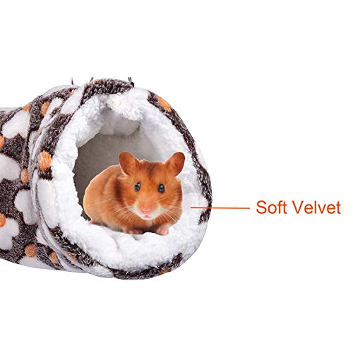 Petmolico Small Animals Hanging Tunnel, Warm Plush Hammock Cage Accessories for Parrot Sugar Glider Ferret Squirrel Hamster Rat Hideout Playing Sleeping, Coffee Heart
