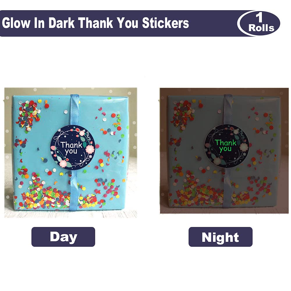 Hohamn Luminous Thank You Stickers Roll - 1.5 Inch 500PCS Glow in Dark Thank You Stickers for Bubble Mailers Packaging Wedding Baby Shower Birthday