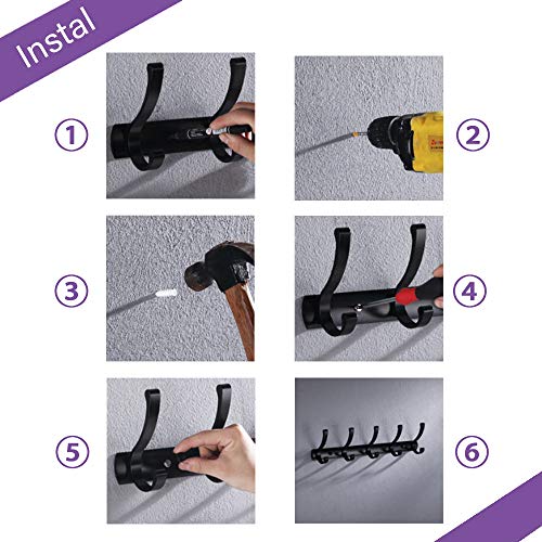 Spotact Wall Mounted Coat Rack, 4 Dual Hooks for Hanging Coats Black Towel Hanger 13.8βx1.3β Anti-Rust Clothes Hook for Entryway, Bathroom, Room, Kitchen (4 Hooks(2 Packs))