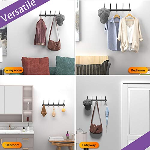 Spotact Wall Mounted Coat Rack, 4 Dual Hooks for Hanging Coats Black Towel Hanger 13.8βx1.3β Anti-Rust Clothes Hook for Entryway, Bathroom, Room, Kitchen (4 Hooks(2 Packs))