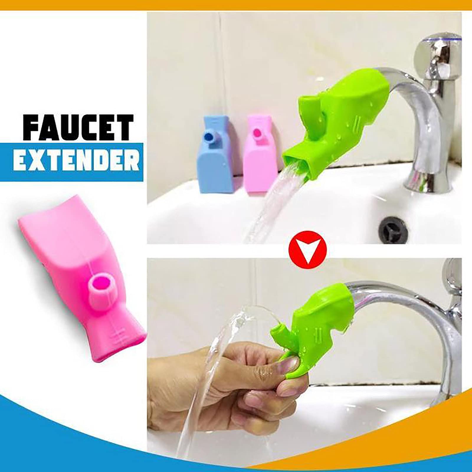 YJYdadaS Silicone Faucet Extenders, 3PC Silicone Water Faucet Extender Bathroom Sink Faucet Extender for Baby & Kids Hand Washing (2PC Pink), 7cm