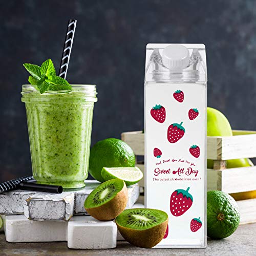 Cabilock 500ml Strawberry Printed Milk Box Milk Carton Water Bottle Plastic Milk Box Juice Bottle Empty Milk Container Water Bottle