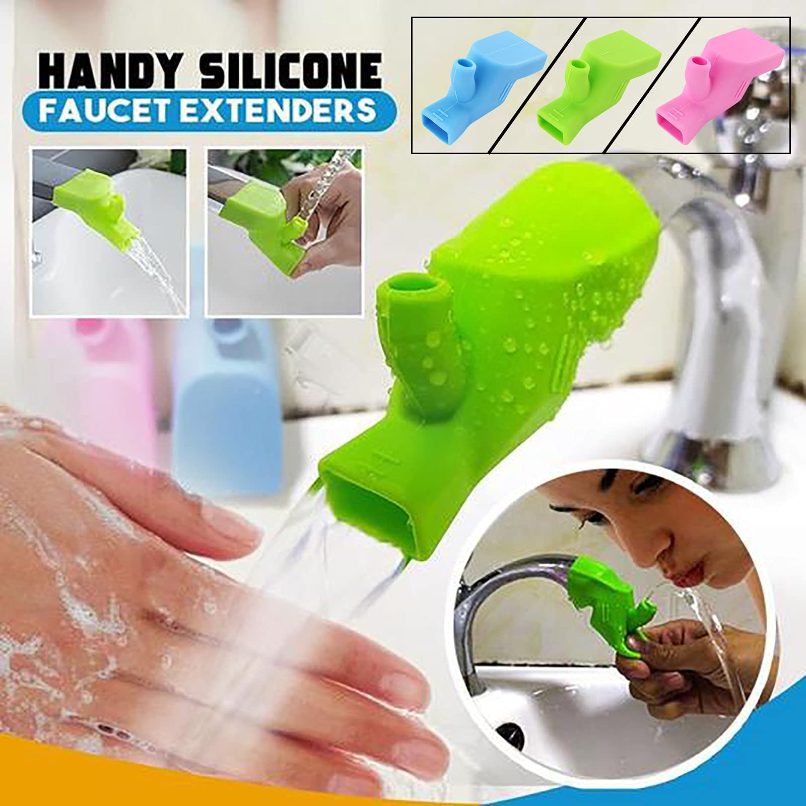 YJYdadaS Silicone Faucet Extenders, 3PC Silicone Water Faucet Extender Bathroom Sink Faucet Extender for Baby & Kids Hand Washing (2PC Pink), 7cm