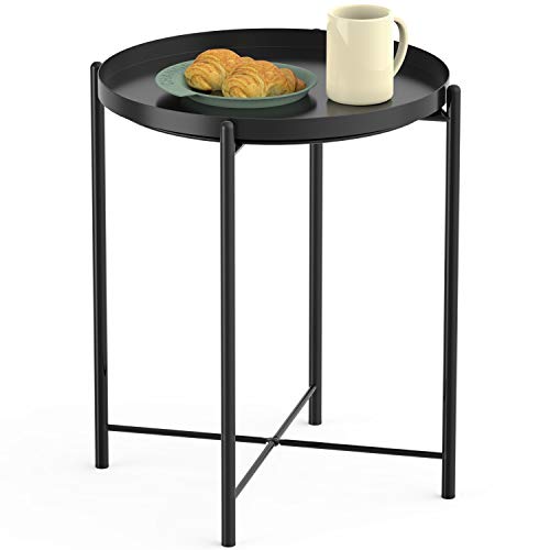 Yesker Side Table, End Table Metal Small Table Indoor Outdoor & Snack Bedside Table Sofa Side Snack Table Accent Coffee Table Living Room Bedroom Balcony 1 Layer (Black)