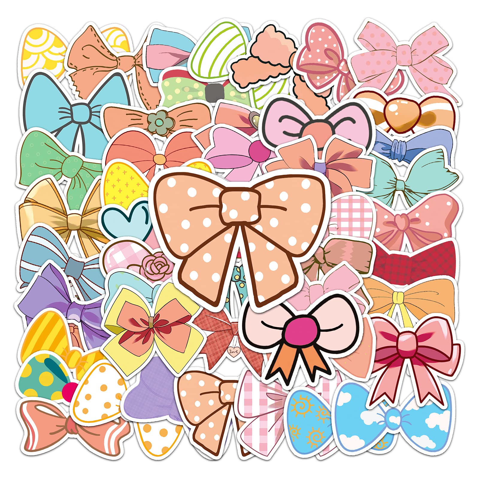 Affoto Bow Knot Girls Stickers (50Pcs, Waterproof Vinyl), for Laptop, Water Bottle, Skateboard, Car, Decoration, Kid, Custom, Colorful, Irregular Shape, Single Use