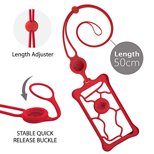 Boneใ Lanyard Phone Bubble Tie 2, Universal Phone Anti-Shock Bumper Case, Adjustable Neck Strap w/Phone Ring Holder for Apple iPhone 12, Samsung Galaxy, Google Pixel, Fits Phones Size 6.1-7.2"- Red